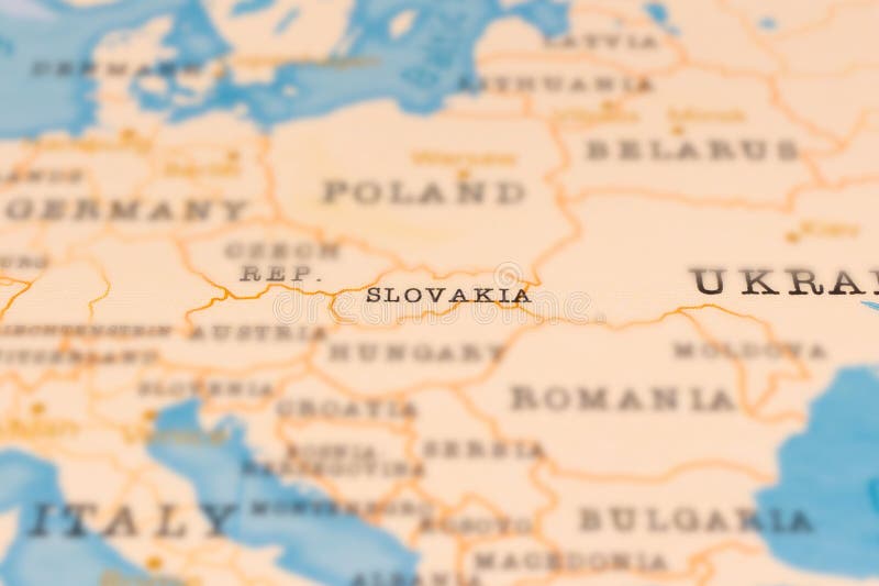 Slovakia in Focus on a Tilted World Map. Stock Illustration ...