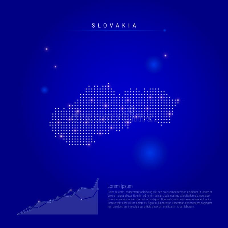 Slovakia Illuminated Map with Glowing Dots. Dark Blue Space Background ... Slovakia Illuminated Map with Glowing Dots. Dark Blue Space Background ...