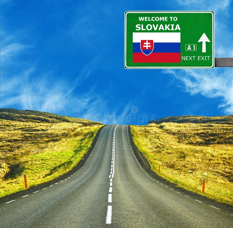 Slovakia Road Sign Against Clear Blue Sky Stock Image - Image of ...