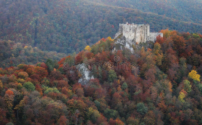 Slovakia - Ruin of Castle Uhrovec at Nice Auumn Sunset Landscape Stock ...