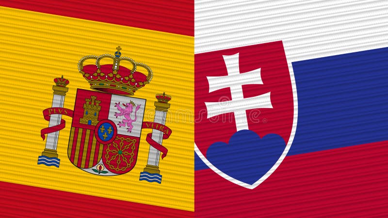Slovakia and Spain Flags Together Fabric Texture Illustration Stock ...
