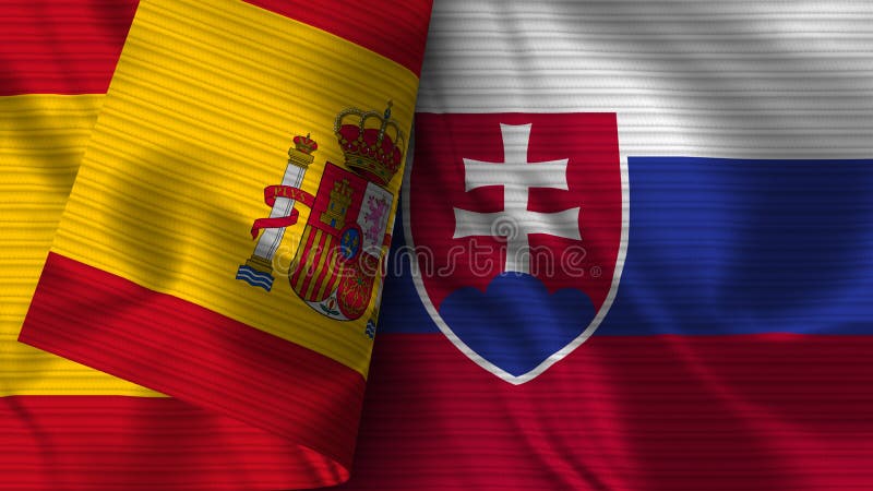 Slovakia and Spain Realistic Flag â€“ Fabric Texture Illustration Stock ...