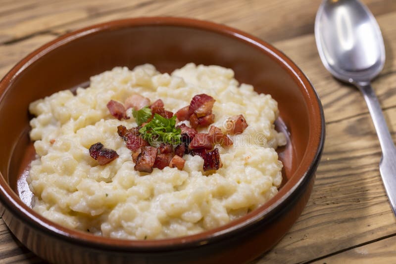 Slovakian Halusky Served with Sheep Cheese and Roasted Bacon Stock ...