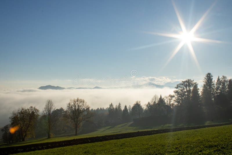 Sea of Clouds, Slovenian Peak Mountan with Clouds and Fog Stock Image ...