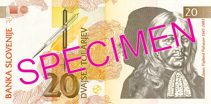 20 Slovenian Tolar Bank Note Obverse Stock Image - Image of crisis ...