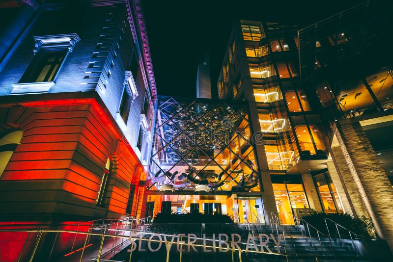 The Slover Library at Night, in Downtown Norfolk, Virginia. Editorial ...