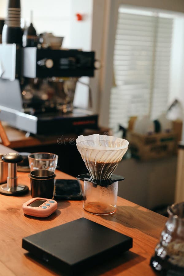 Slow Bar Process, Coffee Machine, Wooden Stock Image - Image of wooden ...