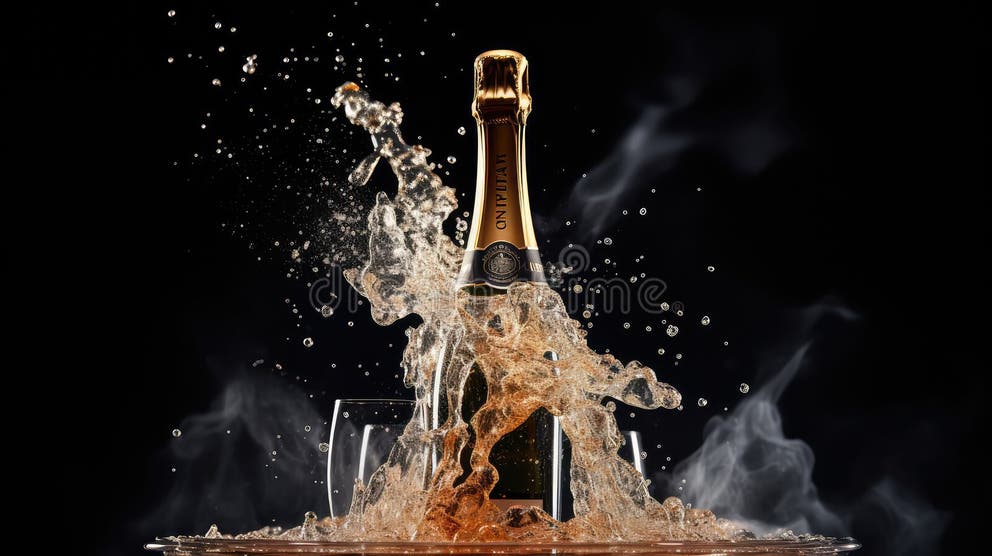 Slow Bottle of Champagne Exploding Stock Illustration - Illustration of ...