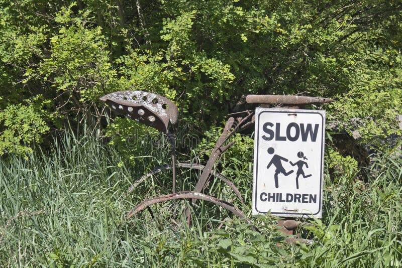 Slow for Children Sign in Countryside Stock Photo - Image of watch ...