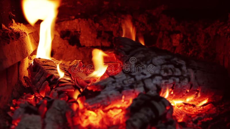 Slow Combustion Fireplace Fire Closeup Stock Video - Video of glowing ...