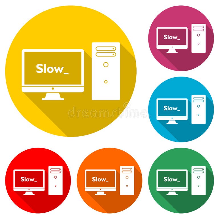 Slow Computer Icon with Long Shadow Stock Illustration - Illustration ...