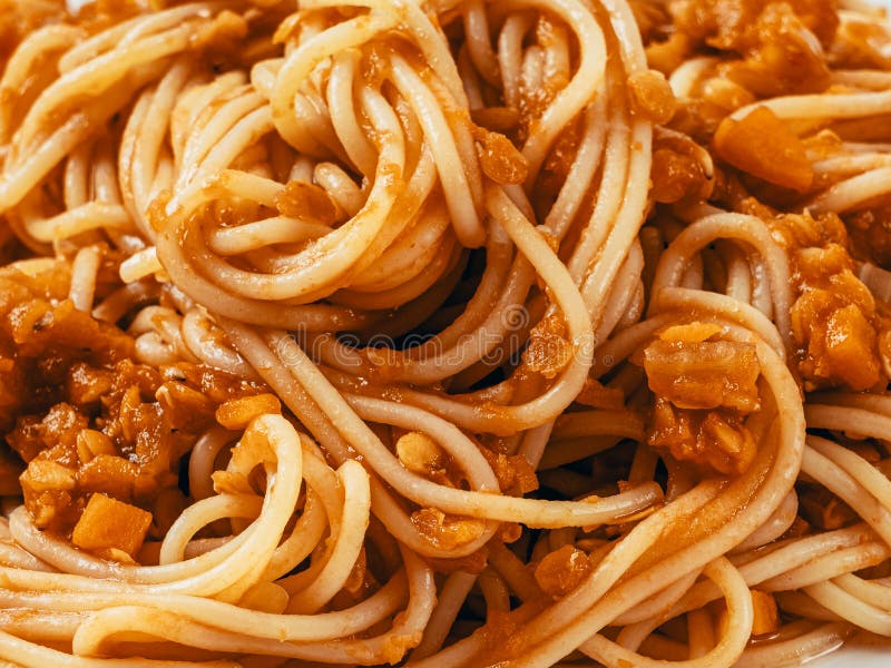 Slow Cooked Lentil Spaghetti Bolognese Stock Photo - Image of delicacy ...