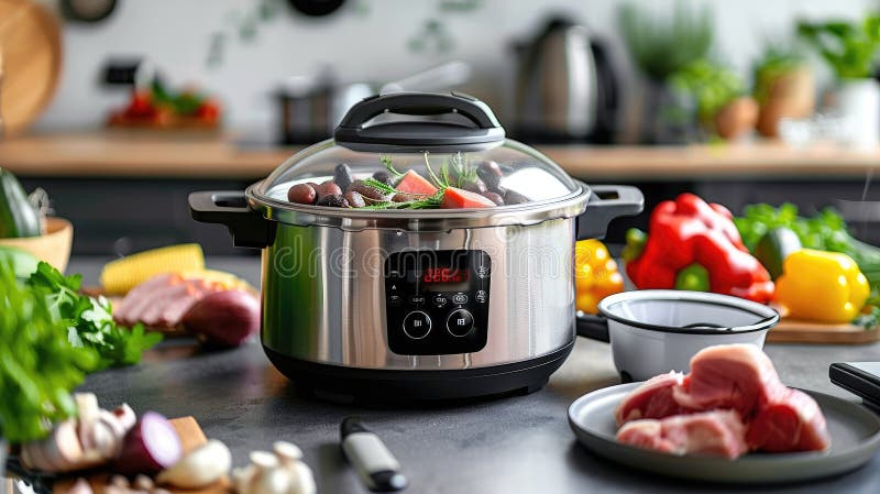 A Slow Cooker and Vegetables on the Table. Selective Focus Stock Photo ...