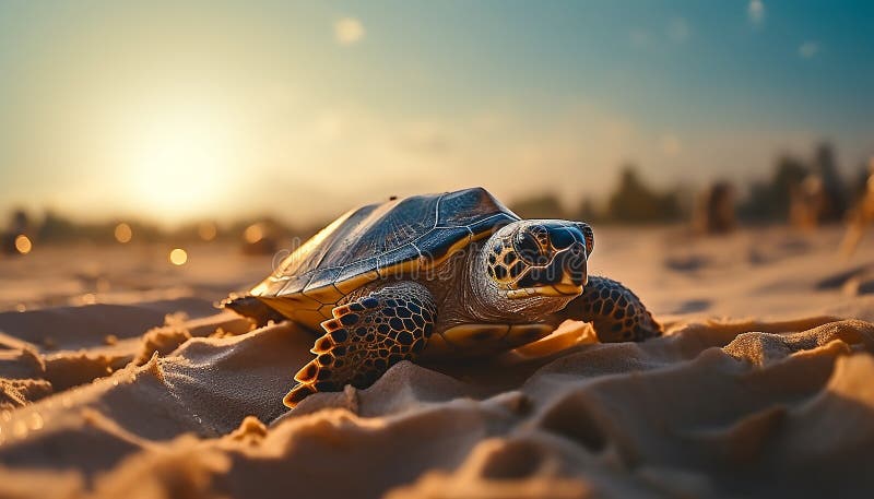 Slow Crawling Tortoise in the Sunset, Beauty in Nature Generated by AI ...