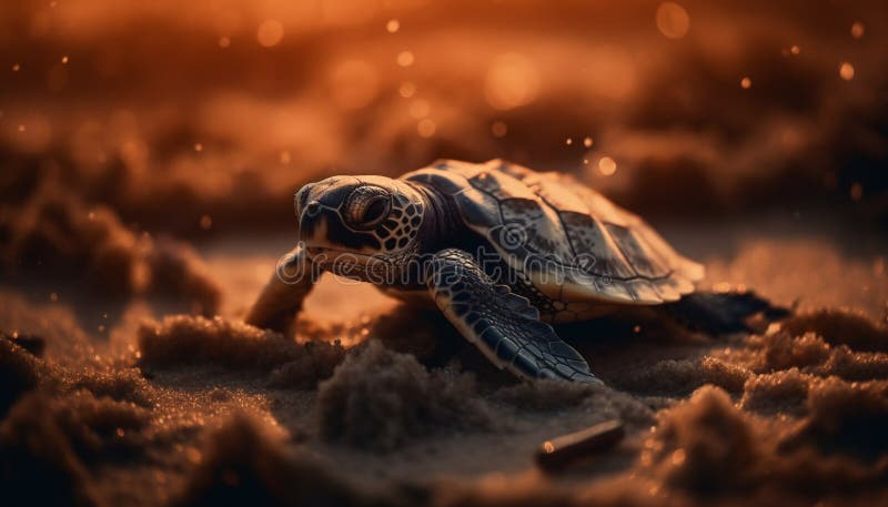 Slow Crawling Turtle in Nature, Close Up of Animal Shell Generated by ...