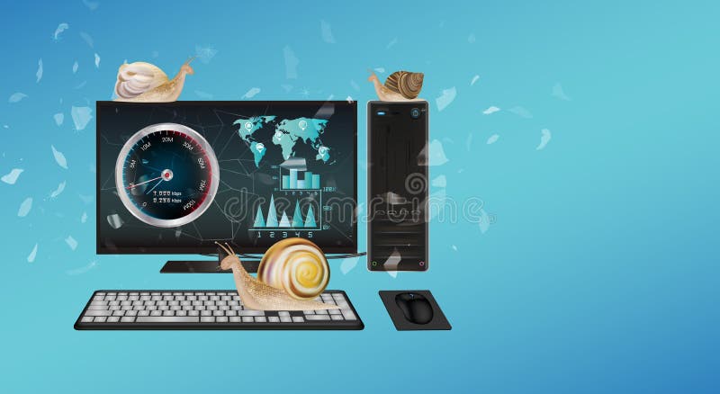 Slow Desktop Computer with Snail Stock Vector - Illustration of concept ...