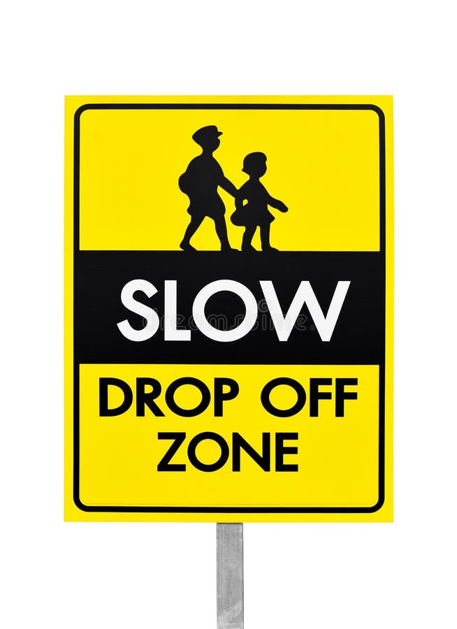 Slow Down Drop Off Zone Warning Yellow Banner Traffic Sign with Pole at ...