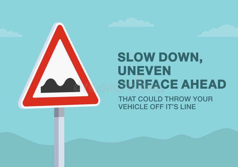 Slow Down, Uneven Surface Ahead Sign. Close-up View. Safe Driving Rules ...