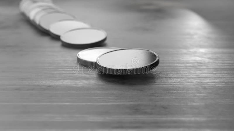 Slow Falling Silver Coins without Designation. Falling Coins on a Metal ...