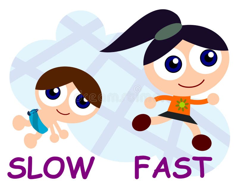 Opposite Adjectives Fast and Slow Stock Vector - Illustration of child ...