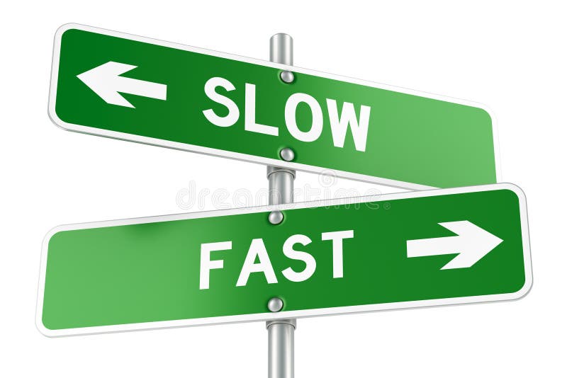 Slow or Fast Directions. Opposite Traffic Sign, 3D Rendering Stock ...