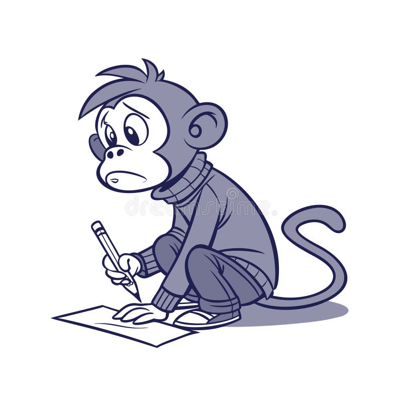 Slow Monkey Sketching with Care Stock Illustration - Illustration of ...