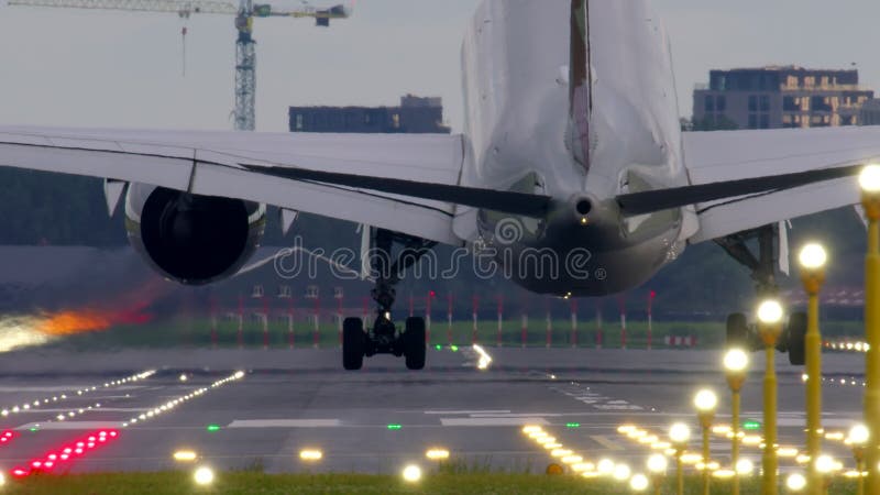 Slow Motion of Airplane Landing on Runway Stock Video - Video of ...