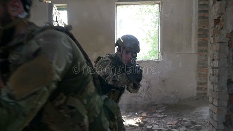 Slow Motion of Armed Soldiers Running Forward To Attack and Eliminate ...
