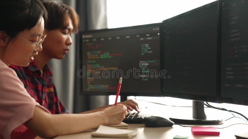 Slow Motion Back End Software Developer Engineer Writing Code. Burgeoning Stock Footage - Video ...