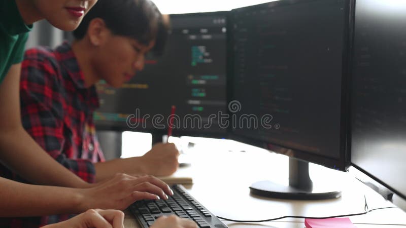 Slow Motion Back End Software Developer Engineer Writing Code. Burgeoning Stock Footage - Video ...