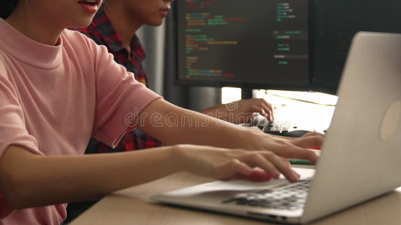 Slow Motion Back End Software Developer Engineer Writing Code. Burgeoning Stock Video - Video of ...