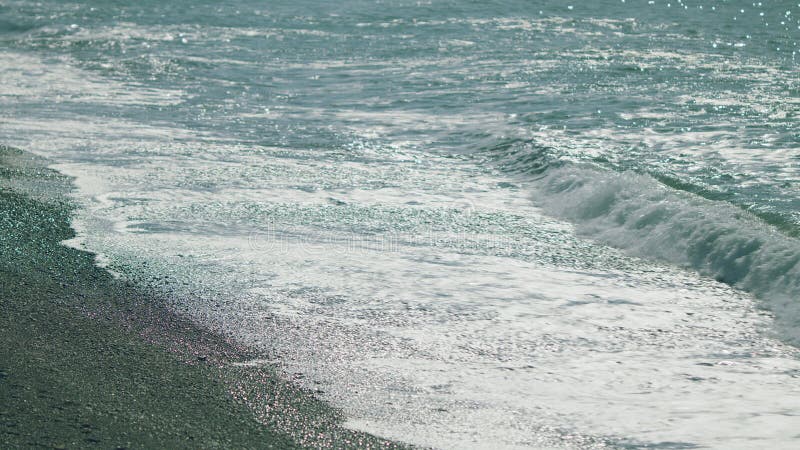 Calm Sea Surface. Blurred Soft Foamy Waves Washing Sand Beach. Slow ...