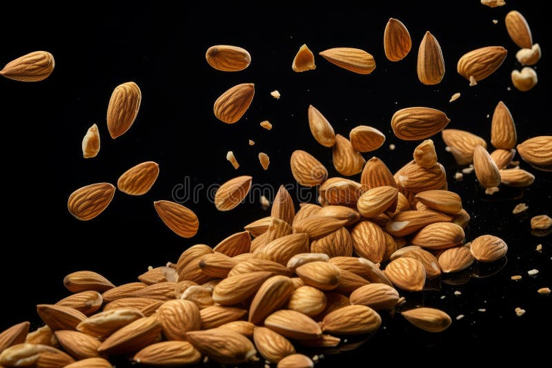 Slow-motion Capture of an Almond Gracefully Soaring on a Dramatic Black ...