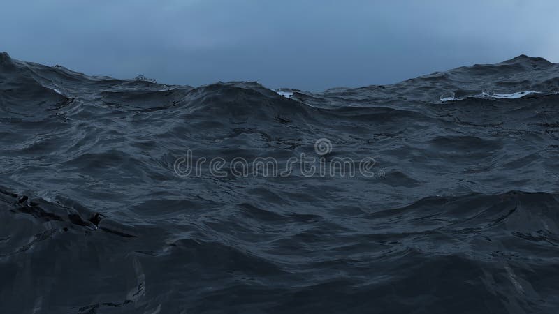 Slow Motion Close Up of Disturbed Blue Ocean Water Surface. 3d ...