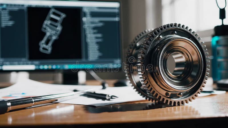 Slow Motion Engineering, Shiny Metal Gear Rotating on Desk Stock Video ...