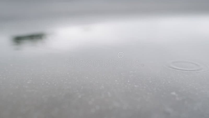 Slow Motion Few Raindrops Fall in Puddle on Asphalt Stock Footage ...