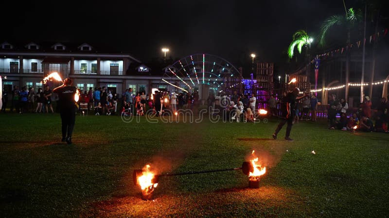 Fire Busker Controlled Flames Create a Dramatic Display. Stock Footage ...
