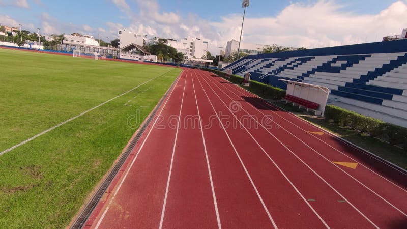 Camera Moving Forward Empty Athletics Track Slow Motion Stock Footage ...
