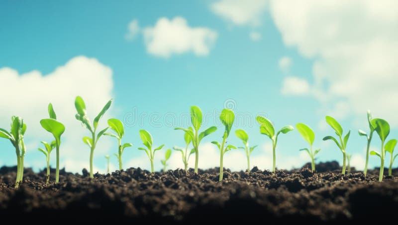 In Slow Motion, Green Wheat Seedlings are Shown Sprouting in a Spring ...