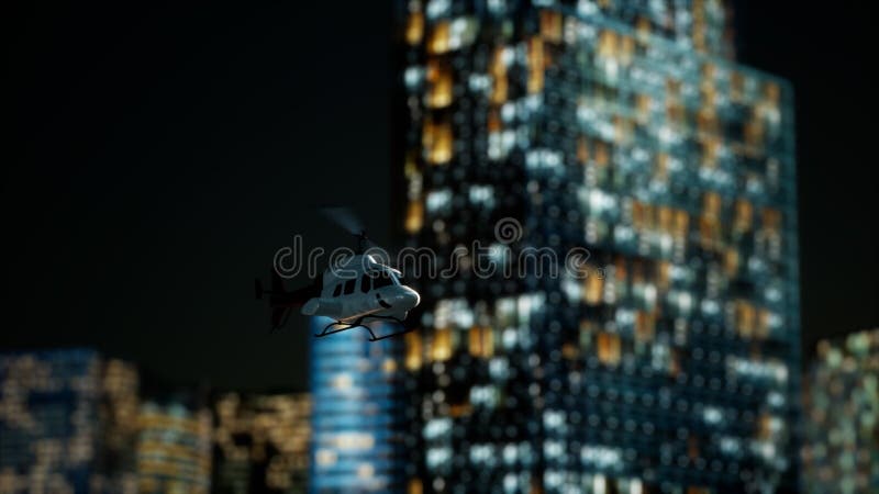 Helicopter Near Skyscrapers at Night Stock Image - Image of night ...