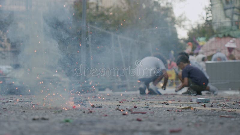 Children and Exploding Firecracker on Las Fallas, Spain Stock Footage ...