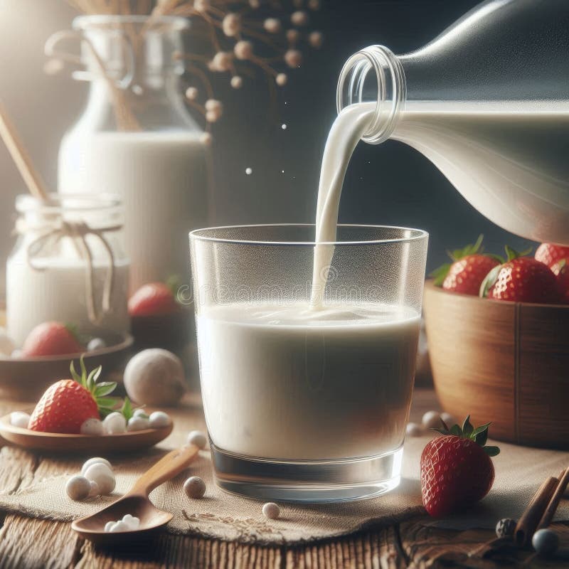 Slow Motion of Milk Pouring into a Clear Glass Stock Illustration ...