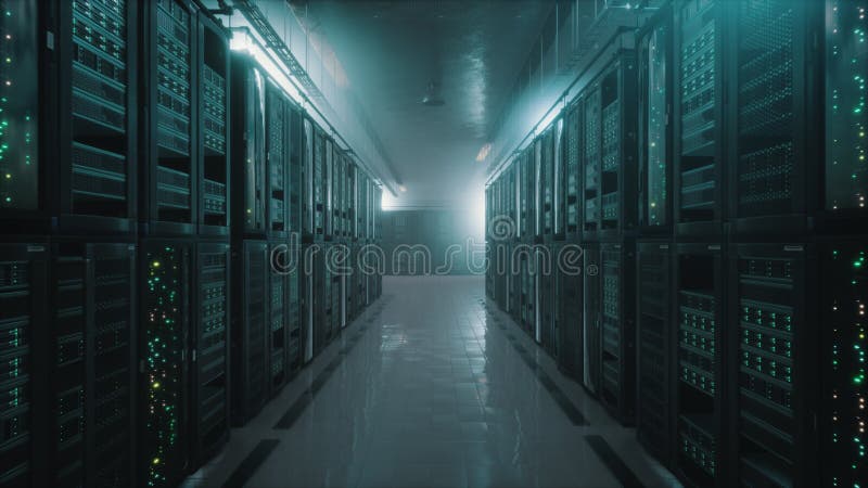 Slow Motion through Modern Server Room Stock Video - Video of cloud ...