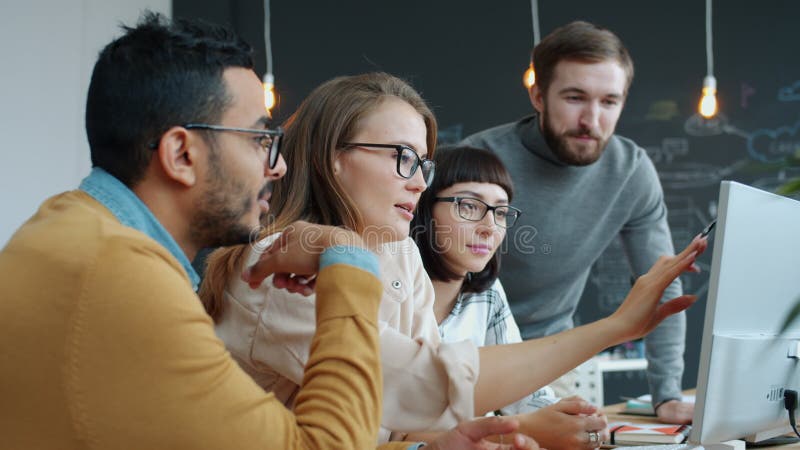 Happy People Talking On Computer