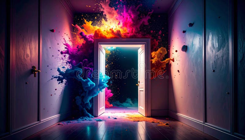 Slow Motion Paint Explosion on White Corridor. Generated Image Stock ...