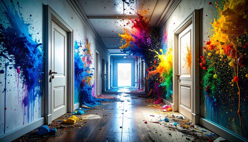 Slow Motion Paint Explosion on White Corridor. Generated Image Stock ...