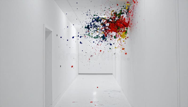 Slow Motion Paint Explosion on White Corridor. Generated Image Stock ...