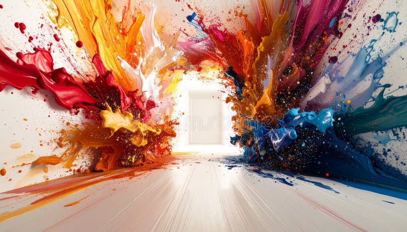 Slow Motion Paint Explosion on White Corridor. Generated Image Stock ...