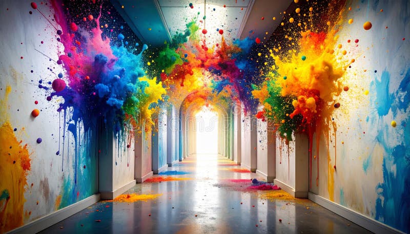 Slow Motion Paint Explosion on White Corridor. Generated Image Stock ...