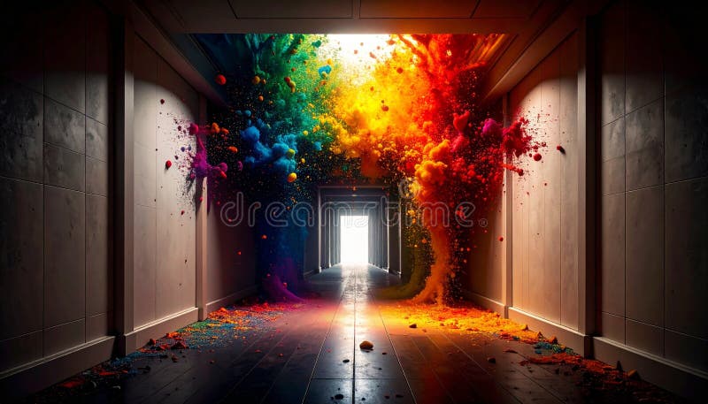 Slow Motion Paint Explosion on White Corridor. Generated Image Stock ...